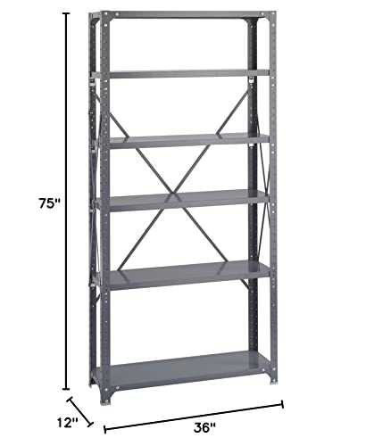 Safco Products 6268 Commercial Shelf Kit 36" W x 12" D x 72" H with 6 Shelves, Gray