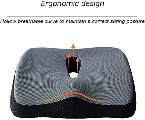 SMSOM Seat Cushion for Office Chair, Memory Foam Coccyx Cushion, Sciatica & Back Pain Relief, Ergonomic Cushion for Desk Chair, Gray
