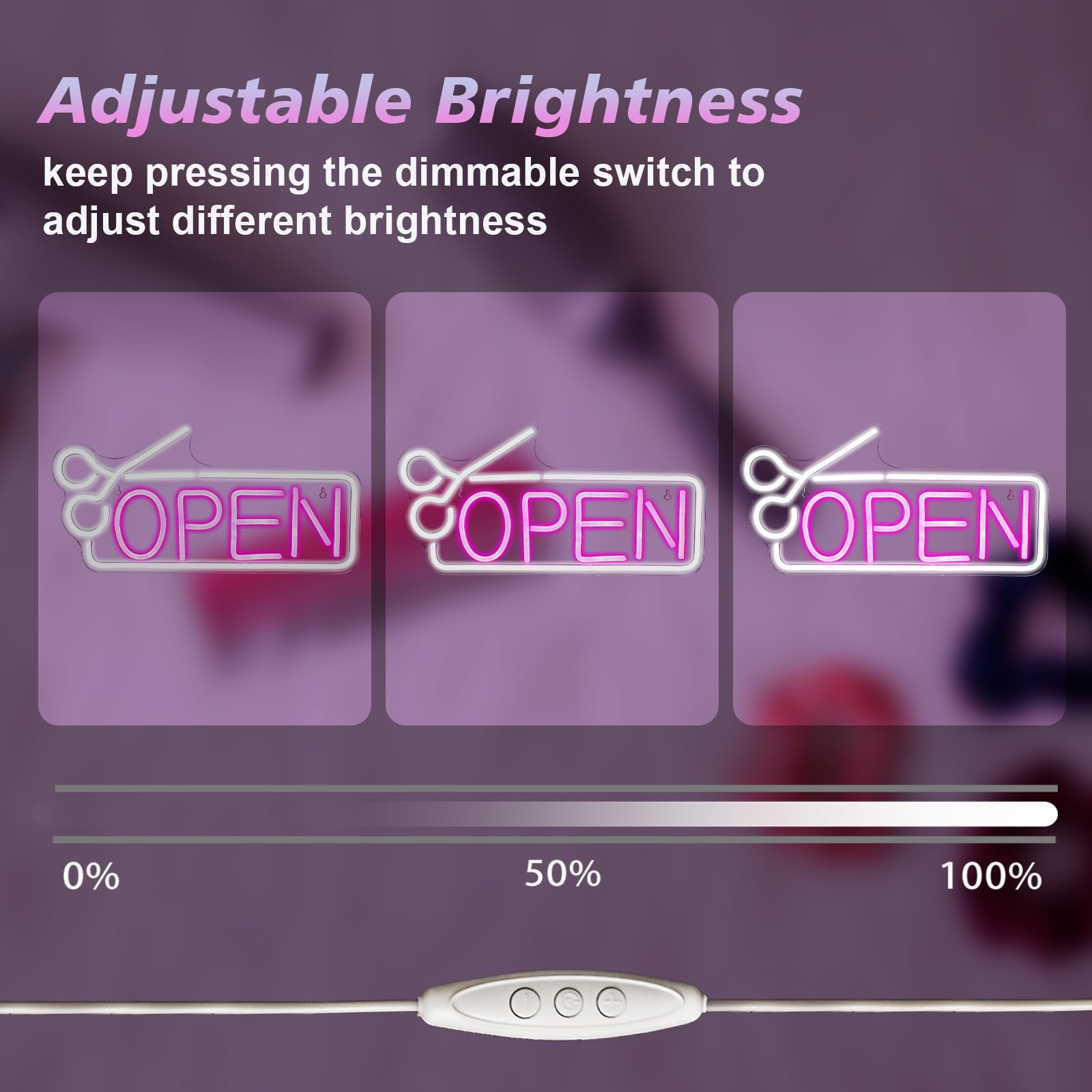 Open Neon Sign Pink White LED Sign USB Powered Neon Light up Signs for Wall Decor with Switch for Bar Salon Store Hotel Coffee Shop Club Business