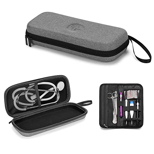 Damero Hard Stethoscope Case, Medical Carrying Case with Extra Folding Pouch Compatible with 3M Littmann/ADC/Omron Stethoscope and Accessories, Gray
