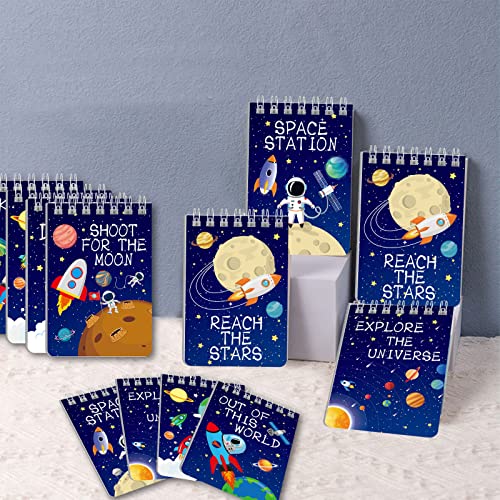 Outer Space Mini Notebook 16 Pack Kids Space Party Favor Galaxy Goodie Bags Solar System Astronaut Science Rocket Planet Small Spiral Pocket Notepads for Boys Girls Space Theme Birthday Party Supplies