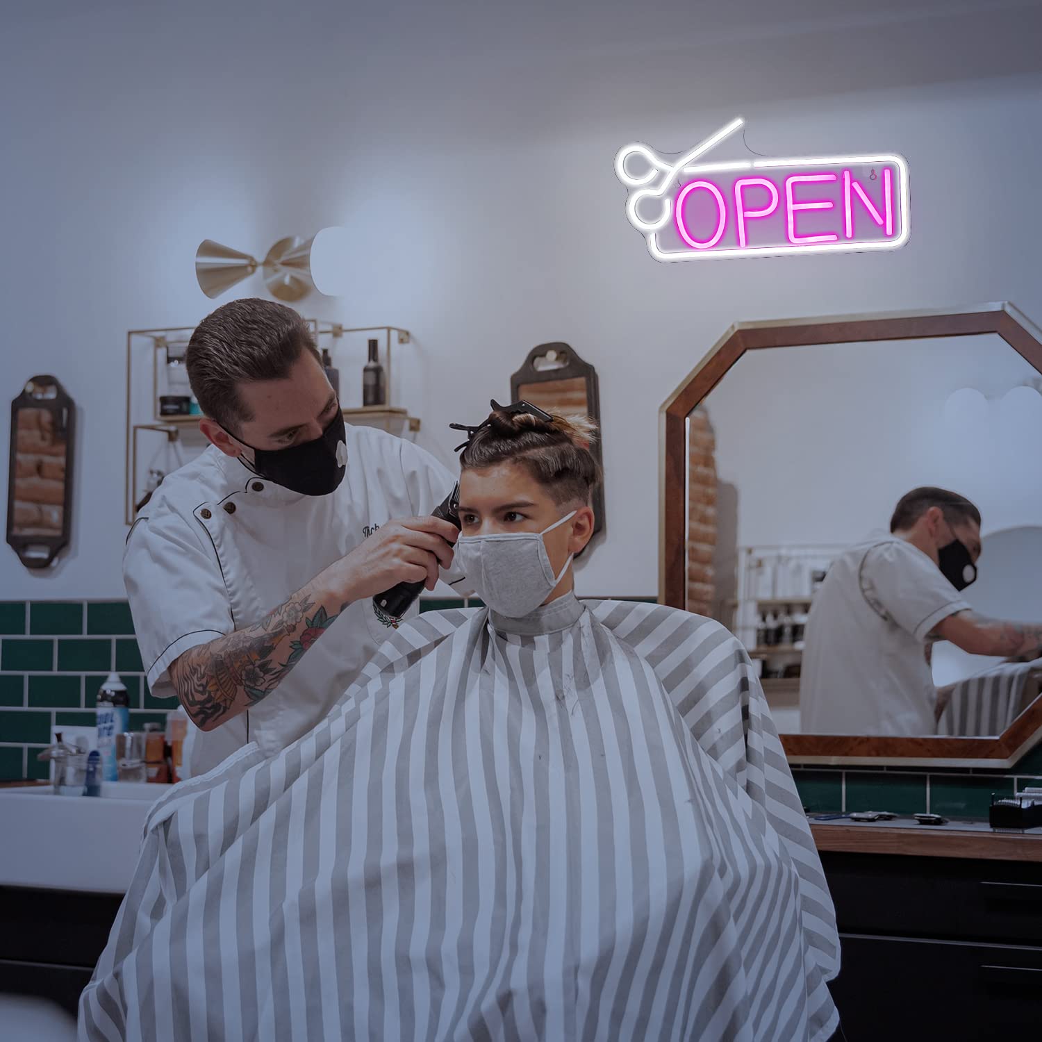 Open Neon Sign Pink White LED Sign USB Powered Neon Light up Signs for Wall Decor with Switch for Bar Salon Store Hotel Coffee Shop Club Business