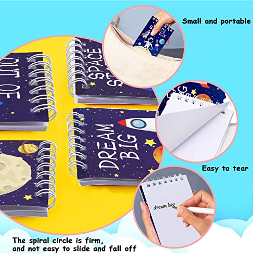Outer Space Mini Notebook 16 Pack Kids Space Party Favor Galaxy Goodie Bags Solar System Astronaut Science Rocket Planet Small Spiral Pocket Notepads for Boys Girls Space Theme Birthday Party Supplies