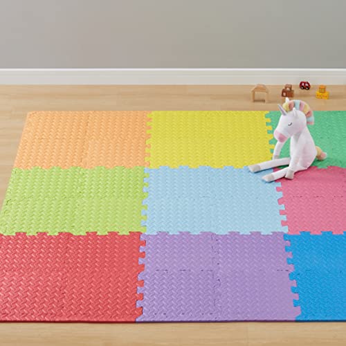 Amazon Basics Kids Puzzle Exercise Interlocking Play Mat, EVA Foam - 36 Tiles, 12" x 12", 54 Borders