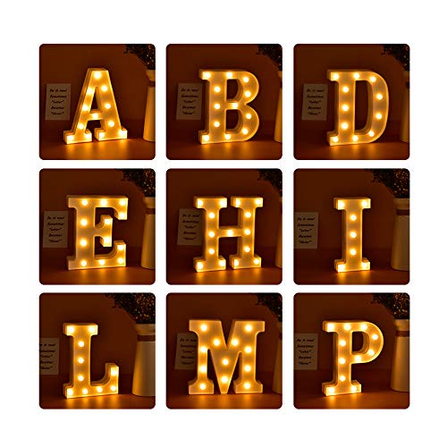 ODISTAR LED Light Up Marquee Letters, Battery Powered Sign Letter 26 Alphabet with Lights for Wedding Engagement Birthday Party Table Decoration bar Christmas Night Home,9’’, White (M)