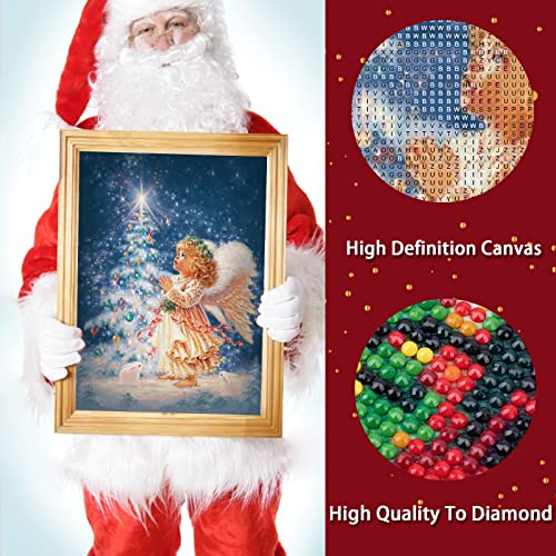 LazyFold Christmas Diamond Painting Kits,Full Drill Round Diamond Art Angel Praying Winter Diamond Painting for Adults Beginners,Christmas Gift,Wall Decor(12"x16")