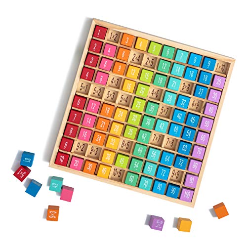 ROBUD Wooden Multiplication & Math Table Board Game, Kids Montessori Math Manipulatives Learning Toys Gift, Aged 3 Years Old and Up - 100 Wooden Counting Blocks