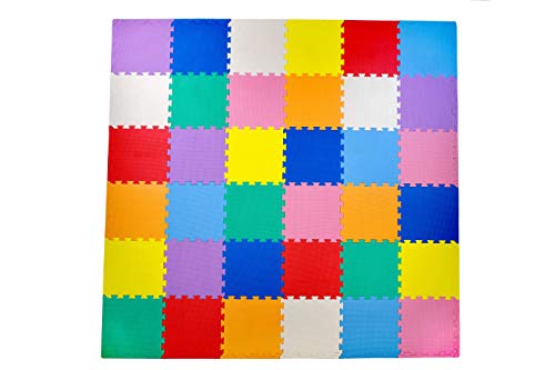 KC Cubs Soft & Safe Non-Toxic Children’s Interlocking Multicolor Exercise Puzzle EVA Play Foam Mat for Kids’s Floor & Nursery Room, 36 Tiles, 9 Colors, 11.5” x 11.5”, 54 Borders (EVA002)