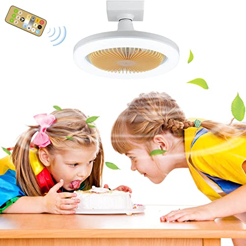 Vwlvrsco Upgraded Ceiling Fan with Lights, Enclosed Low Profile Fan Light with Remote Control, Ceiling Light with Fan, Hidden Electric Fan Modern Ceiling Fan for Small Room, Bedroom, Living Room