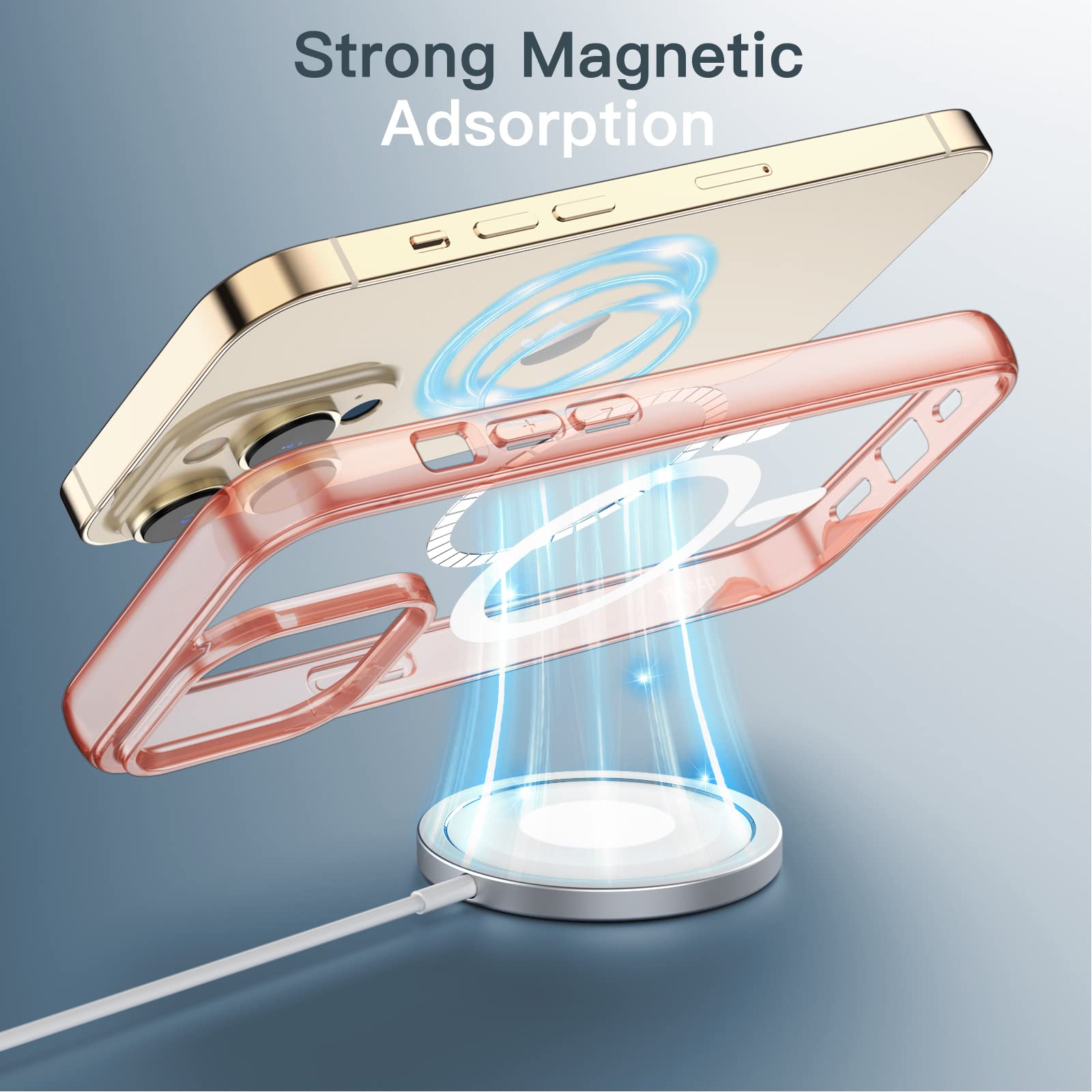 JETech Magnetic Case for iPhone 13 Pro Max 6.7-Inch Compatible with MagSafe Wireless Charging, Shockproof Phone Bumper Cover, Anti-Scratch Clear Back (Rose Gold)