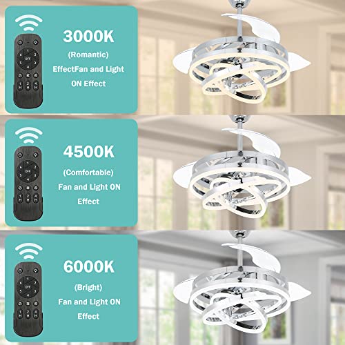 Cusp Barn 42" Retractable Ceiling Fan, Silent DC Motor Modern Ceiling Fan with Lights and Remote, 6 Speed Modern LED Ceiling Fan for Bedroom Living Room