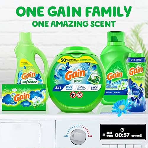 Gain flings! Laundry Detergent Soap Pacs HE Compatible 60 Count Long Lasting Scent Blissful Breeze Scent