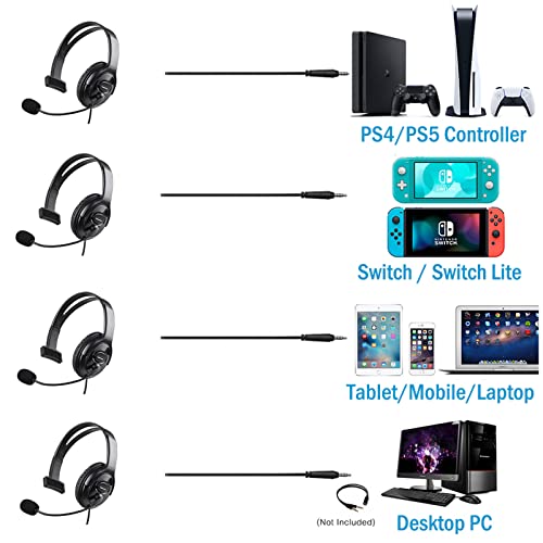 Joso Wired One Ear Headset for PS4, 3.5mm Single Ear Headphone Headset for PS5, Nintendo Switch, PC, iPad, Mac, Tablet and Phone with 3.5mm Jack, Office Business, Coach Headset, Gaming, Remote Work