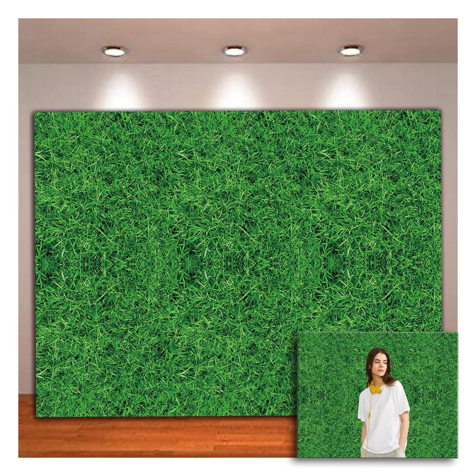 Nature Green Grass Photography Backdrops Spring Realistic Grass Lawn Photography Backgrounds Newborn Baby Shower Wedding Birthday Party Decoration Studio Props Cake Table Booth Banner 7x5ft