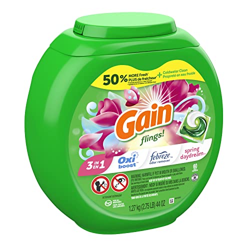 Gain flings! Laundry Detergent Soap Pacs HE Compatible 60 ct Long Lasting Scent Spring Daydream