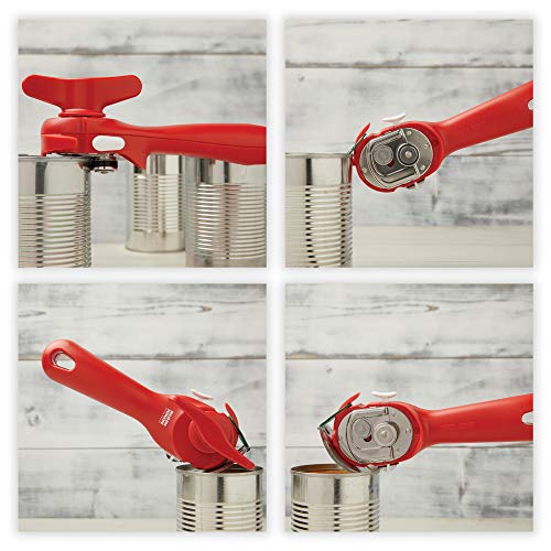 Kuhn Rikon Pull Chop Chopper/Manual Food Processor with Cord Mechanism, Green, 2-Cup & Auto Safety LidLifter/Can Opener with Ring-Pull, 8 x 2.5 x 2.75 inches, Red