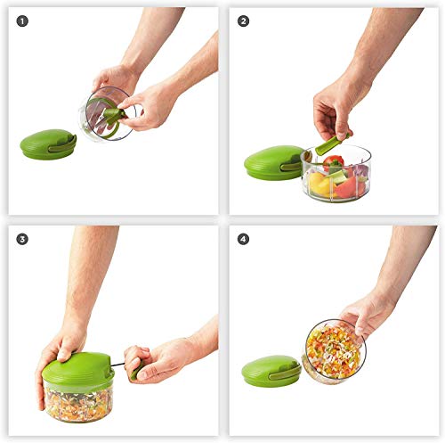 Kuhn Rikon Pull Chop Chopper/Manual Food Processor with Cord Mechanism, Green, 2-Cup & Auto Safety LidLifter/Can Opener with Ring-Pull, 8 x 2.5 x 2.75 inches, Red