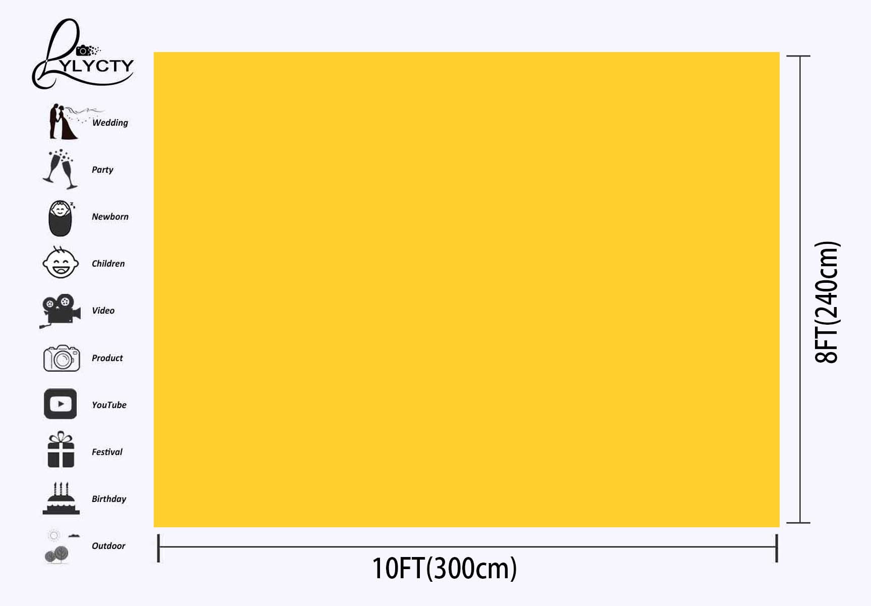 LYLYCTY Yellow Non-Woven Fabric Backdrop 10x8ft Solid Color Photography Background Studio Photo Props with 4X Spring Clamps,6X Clips