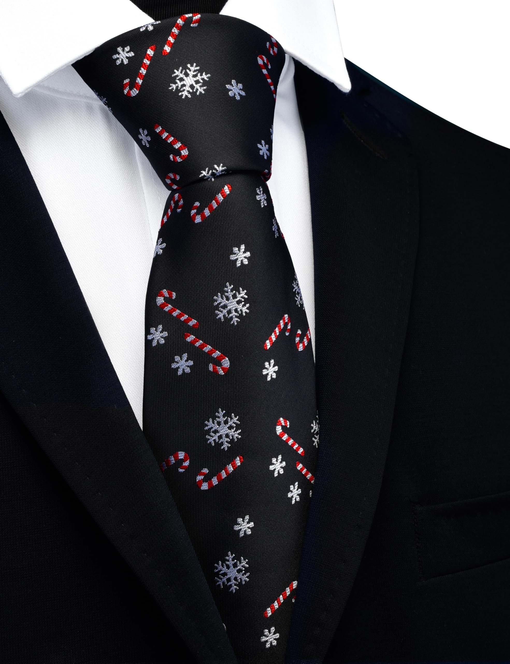 Branduce Black Christmas Ties for Men Snowflake Pattern Festival Theme Necktie Silk Woven Xmas Tie for Holiday Party (TA03-20)