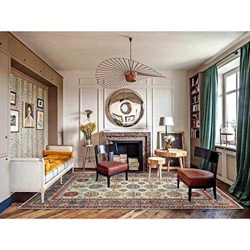 Shahbanu Rugs Light Gray Vegetable Dyes Dense Weave Soft Wool Hand Knotted Afghan Super Kazak with Geometric Medallions Oriental Rug (8'10"x12'1")