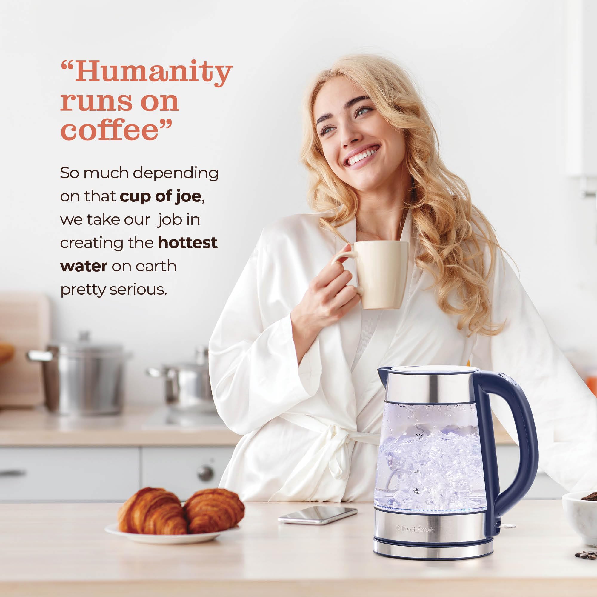Speed-Boil Water Electric Kettle, 1.7L 1500W, Coffee & Tea Kettle Borosilicate Glass, Wide Opening, Auto Shut-Off, Cool Touch Handle, LED Light. 360° Rotation, Boil Dry Protection