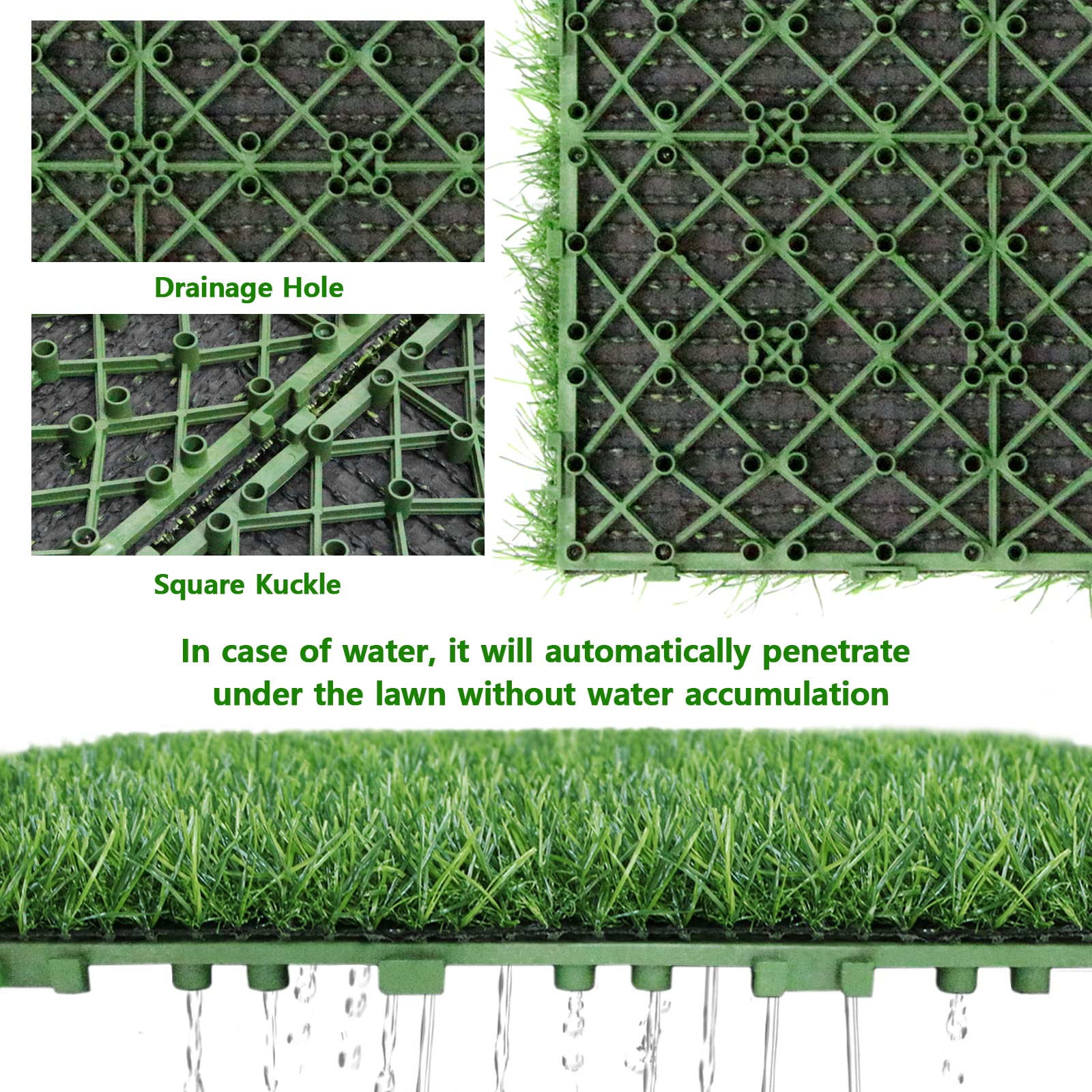 Loytryal Artificial Grass Turf Tiles Interlocking Fake Grass Mat Tiles 9PCS 12''x12'' Floor Decoration Grass Pad Tiles with Waterproof Bottom Plate for Outdoor & Indoor