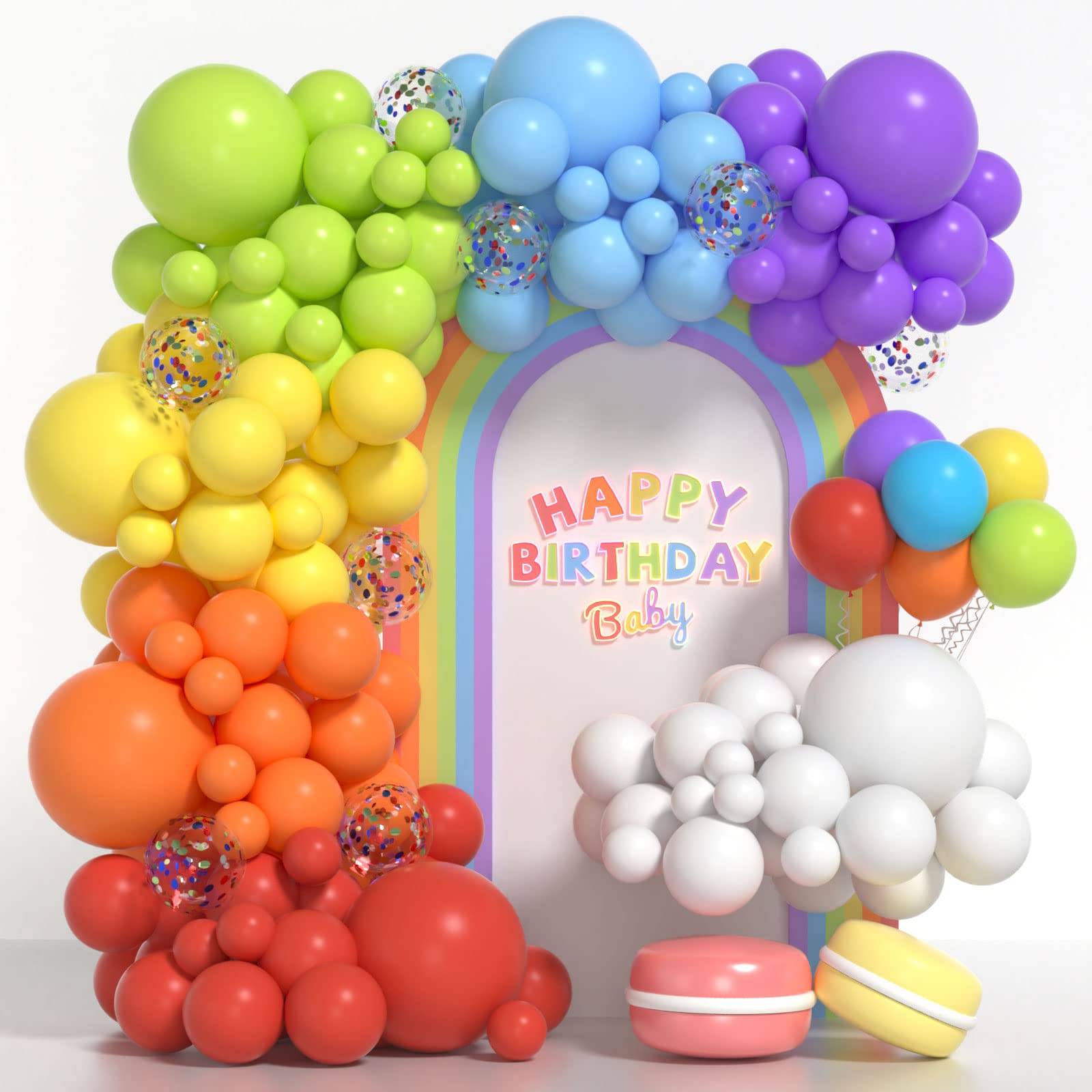 AJOYEGG Rainbow Balloon Arch Kit 123pcs, 7 Assorted Colors 5/12/18inch Latex Rainbow Birthday Party Balloons Colorful Balloons Garland for Baby Shower Wedding Anniversary Decorations