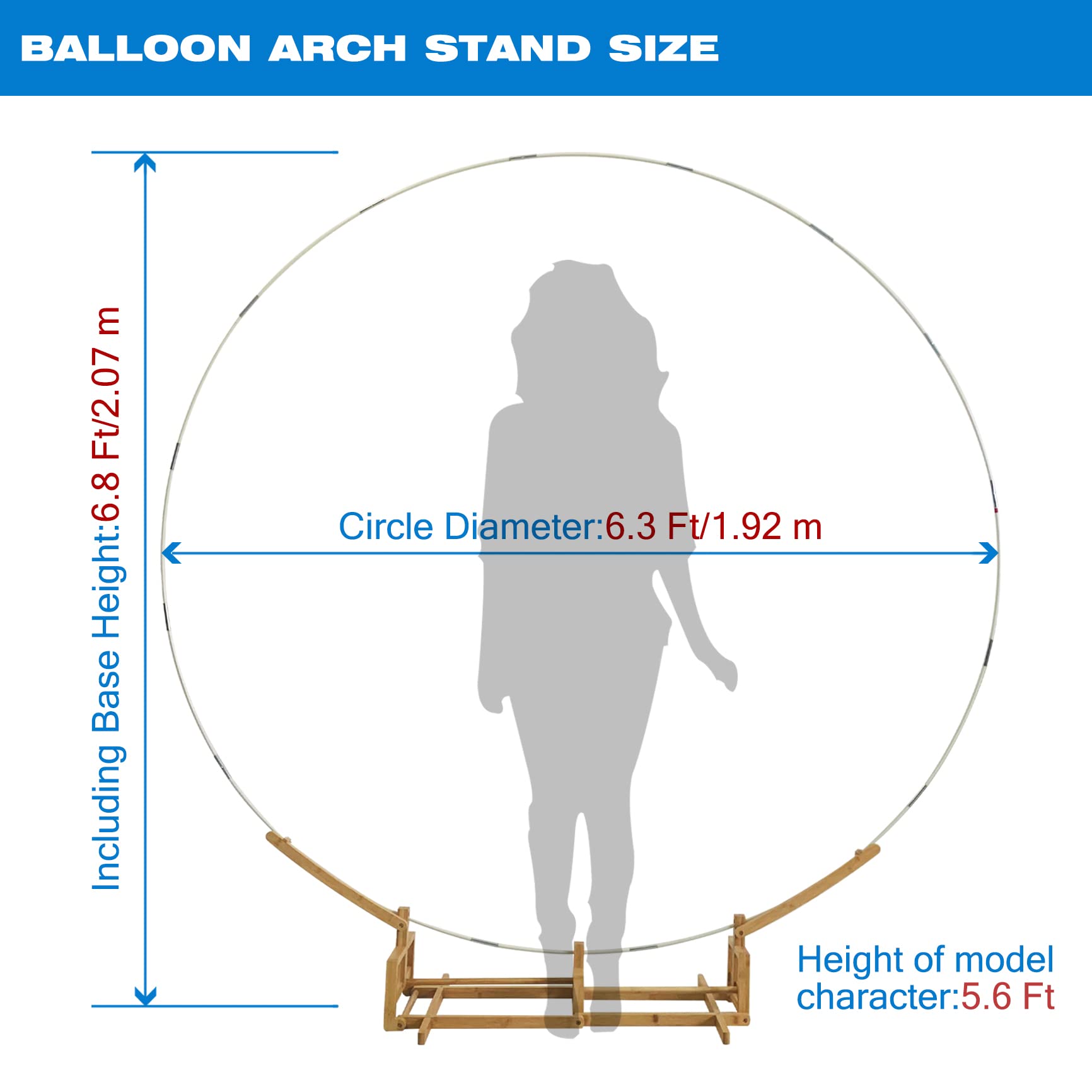6.3Ft Round Balloon Arch Kit,Light-Duty Circle Balloon Arch Stand with Bamboo Frame Base,Large Round Backdrop Stand for Wedding Birthday Baby Shower Halloween Party Arch Decorations