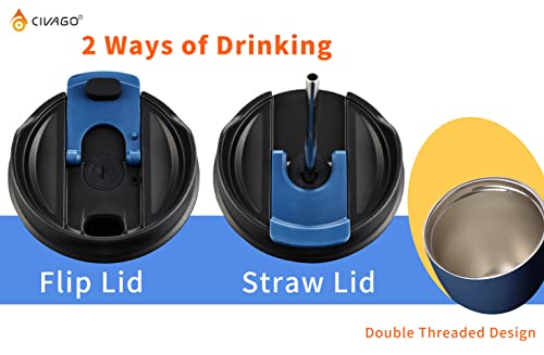 CIVAGO 30 oz Insulated Tumbler with Straw and Lid, Stainless Steel Travel Coffee Mug Cup, Double Wall Vacuum Water Bottle, Black Leopard