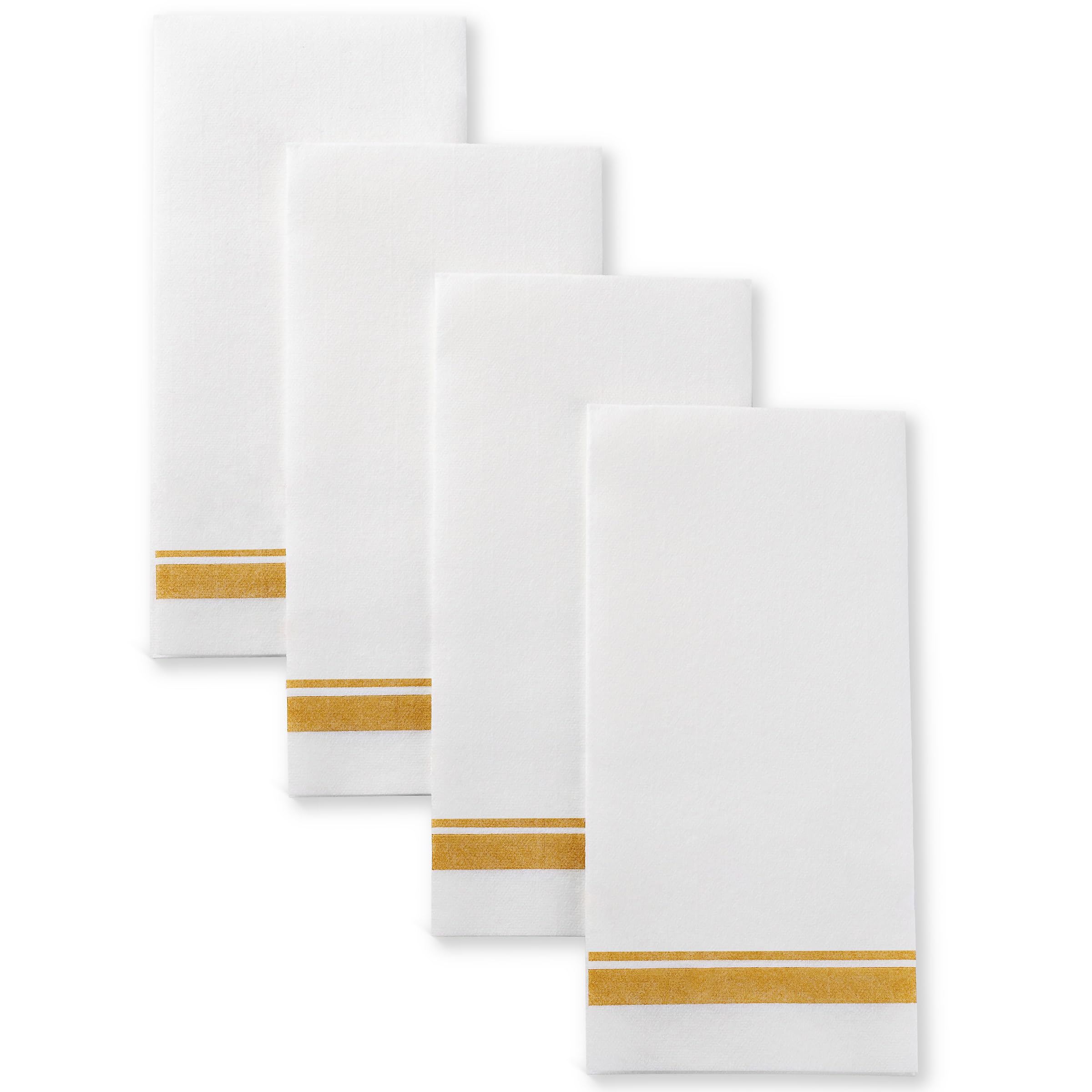 Disposable Linen-Feel Peper Napkins, Decorative White Guest Towels, 12" x 17" Gold Line Hand Napkins For Wdding, Party Or Event - Pack of 100