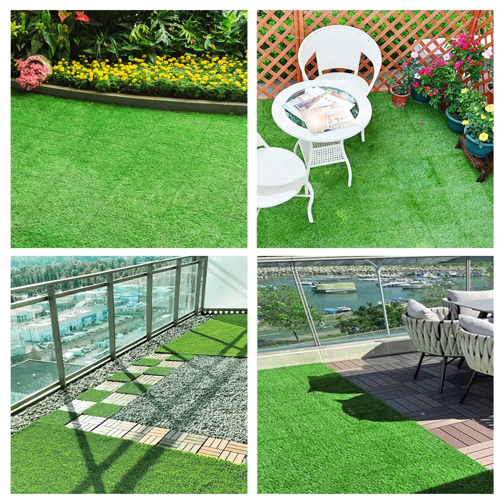 Loytryal Artificial Grass Turf Tiles Interlocking Fake Grass Mat Tiles 9PCS 12''x12'' Floor Decoration Grass Pad Tiles with Waterproof Bottom Plate for Outdoor & Indoor
