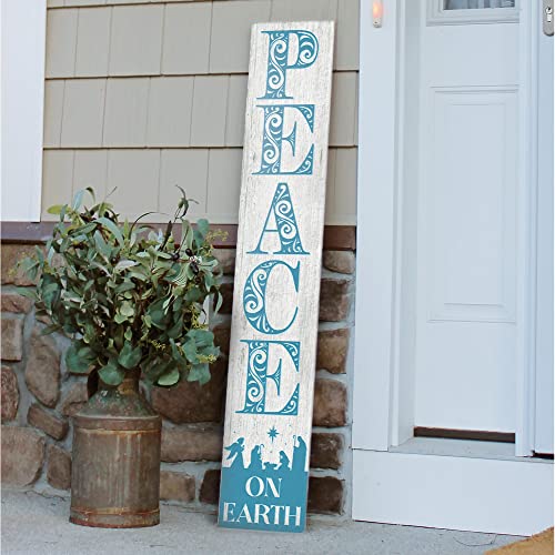 My Word! Peace On Earth Winter Porch Board Welcome Sign and Porch Leaner for Front Door, Porch, Yard, Deck, Patio, or Wall - Indoor Outdoor Decorative Christmas Holiday Farmhouse Rustic Vertical Porch