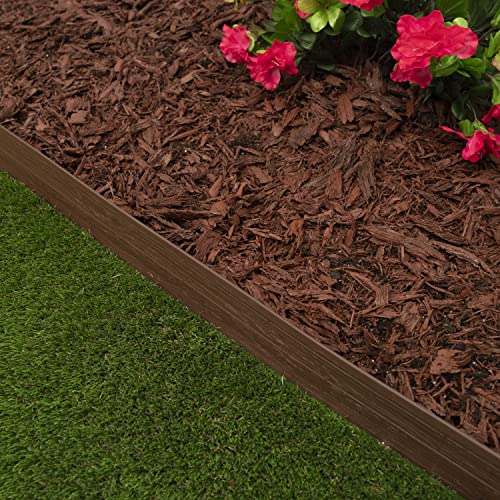 EasyFlex Tall Wall No-Dig Landscape Edging with Anchoring Spikes, 2.5 in. Tall Straight Top Plastic Garden Border with Plank Texture, 100 Foot Kit, Brown