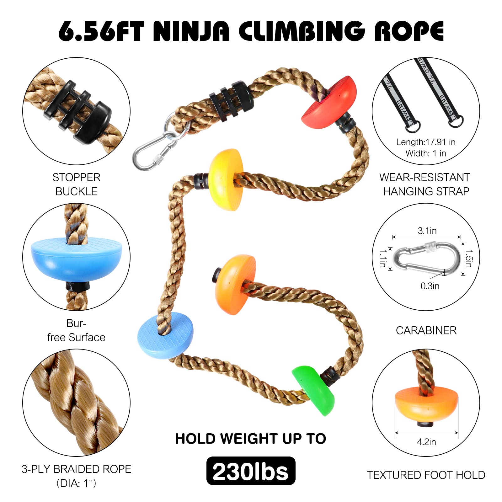 12 Ninja Tree Climbing Holds and 6.56FT Climbing Rope for Kids, Tree Climber Climbing Kit for Outdoor Ninja Warrior Obstacle Course Training
