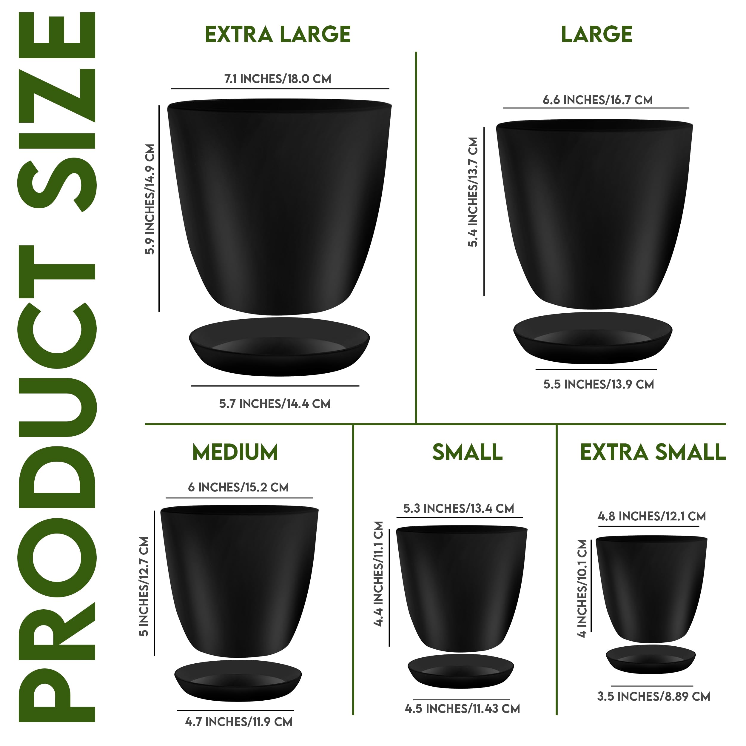 Utopia Home - Plant Pots Indoor with Drainage - 7/6.6/6/5.3/4.8 Inches Home Decor Flower Pots for Indoor Planter - Pack of 5 Plastic Planters for Indoor Plants, Cactus, Succulents Pot - Black