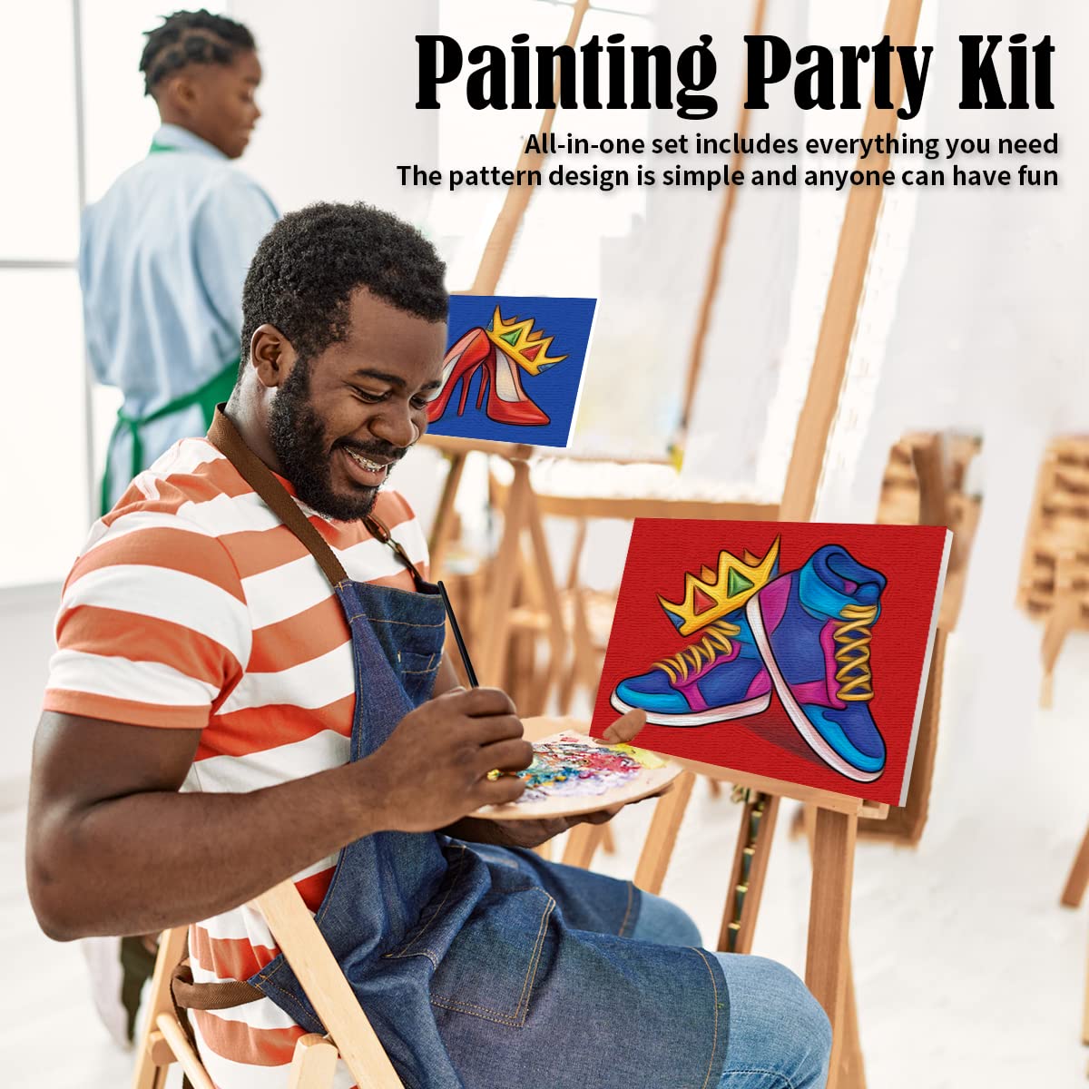 VOCHIC Couples Paint Party Kits Pre Drawn Canvas for Adults for Paint and Sip Date Night Games for Couples Painting kit 12x16 Crown High Heel Sneakers (2 Pack) Valentine