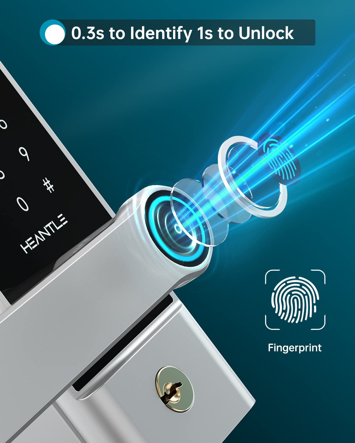 Smart Lock Keyless Entry Door- HEANTLE Fingerprint Bluetooth Electronic Lever Touchscreen Keypad Deadbolt Alternative Digital Handle for Front Door Auto Lock Compatible with Alexa Silver