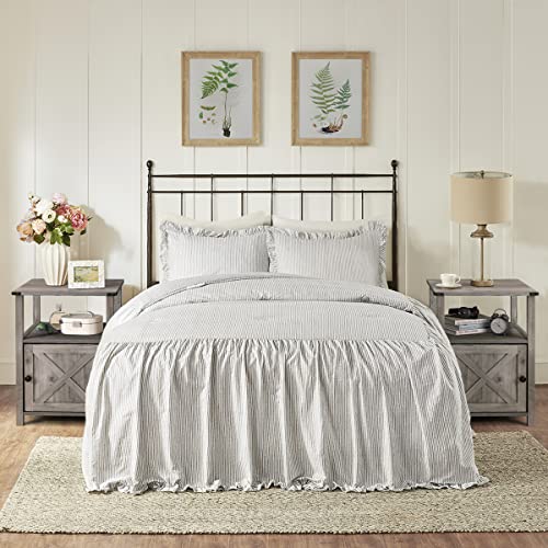 JOINHOM Farmhouse Nightstand Bedroom, End Table with Barn Door and Shelf, Wooden Side Table for Living Room, Office, Bedroom