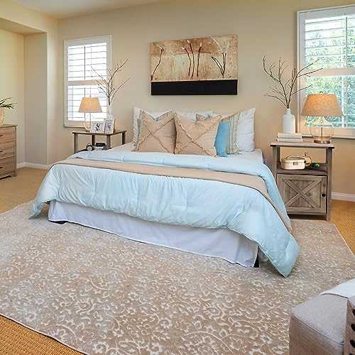 JOINHOM Farmhouse Nightstand Bedroom, End Table with Barn Door and Shelf, Wooden Side Table for Living Room, Office, Bedroom