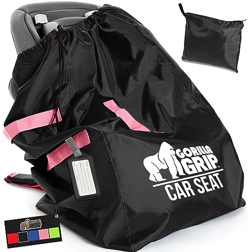 Gorilla Grip Car Seat Travel Bag, Water Dirt and Tear Resistant, Easy Carry Padded Backpack Covers for Airplane, Gate Check Bags Infant Booster Convertible Carseat Air Plane Cover, Pink