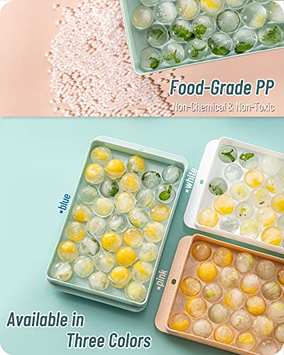 ICEDIVER Ice Cube Tray, Round Ice Trays for Freezer with Lid and Bin, Circle Ice Mold Making 66 x 1.0IN Small Ice Balls,Sphere Ice Makers with Ice Buckets Tongs & Scoop (Pink)
