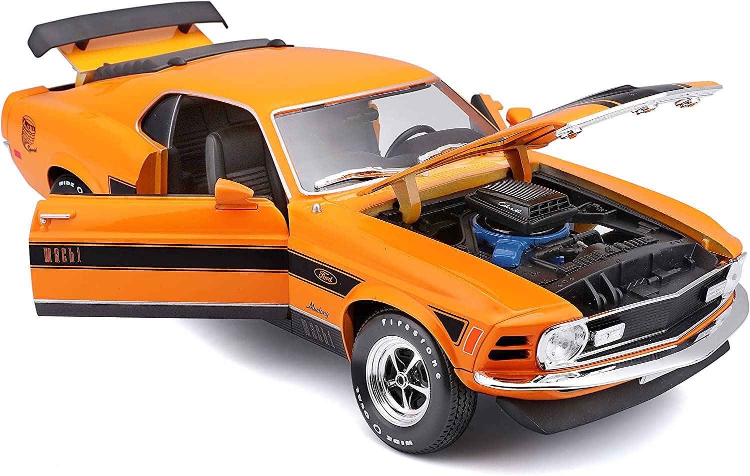 Maisto - 1/18 Scale Model Compatible With Ford Compatible With Mustang Mach-1 1970 Die-Cast Sports Car Scale Model (Orange), Adult