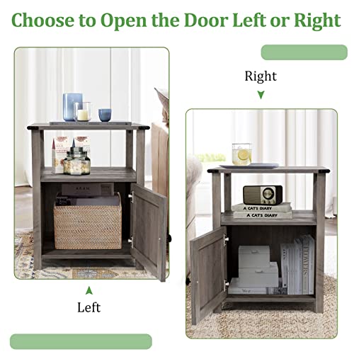 JOINHOM Farmhouse Nightstand Bedroom, End Table with Barn Door and Shelf, Wooden Side Table for Living Room, Office, Bedroom