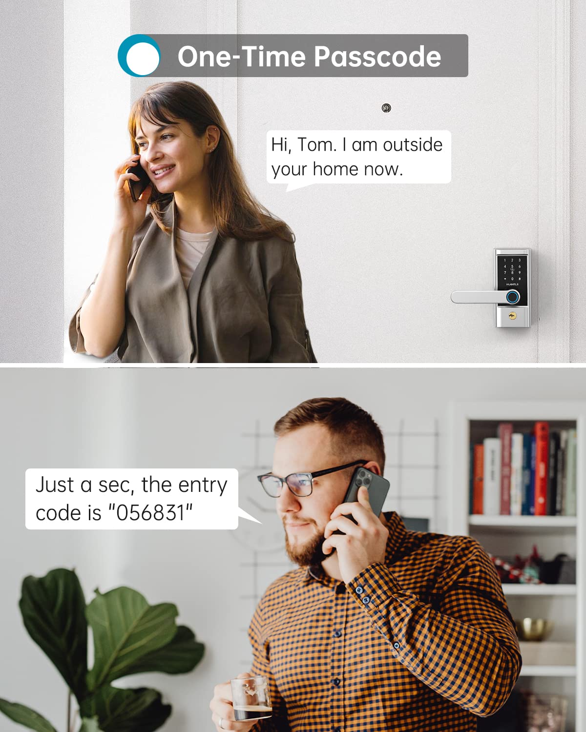 Smart Lock Keyless Entry Door- HEANTLE Fingerprint Bluetooth Electronic Lever Touchscreen Keypad Deadbolt Alternative Digital Handle for Front Door Auto Lock Compatible with Alexa Silver