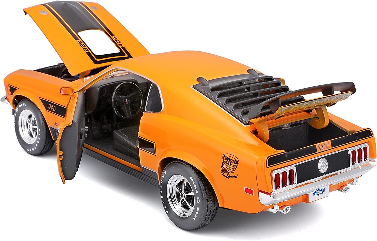 Maisto - 1/18 Scale Model Compatible With Ford Compatible With Mustang Mach-1 1970 Die-Cast Sports Car Scale Model (Orange), Adult