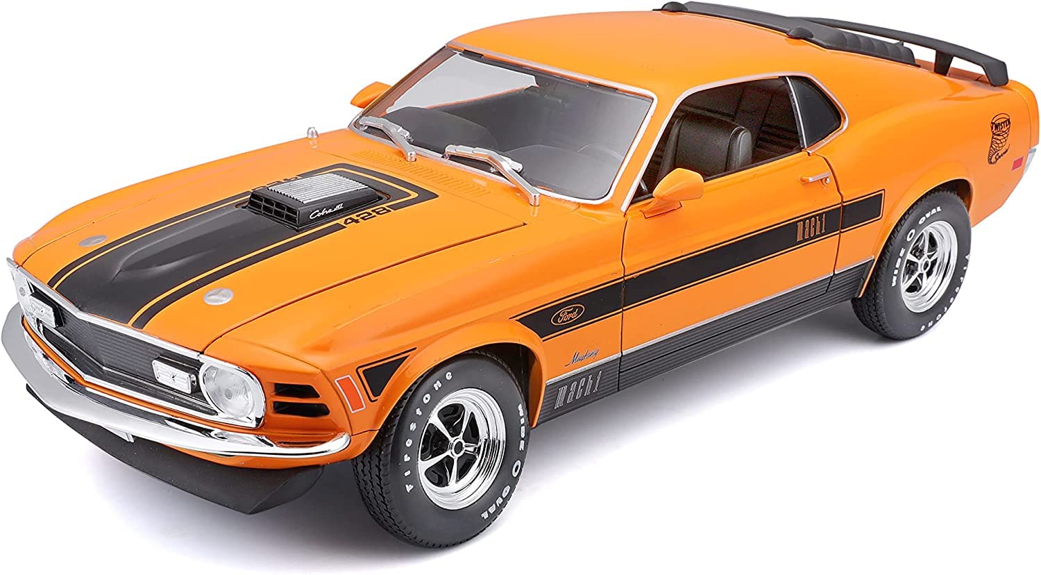 Maisto - 1/18 Scale Model Compatible With Ford Compatible With Mustang Mach-1 1970 Die-Cast Sports Car Scale Model (Orange), Adult