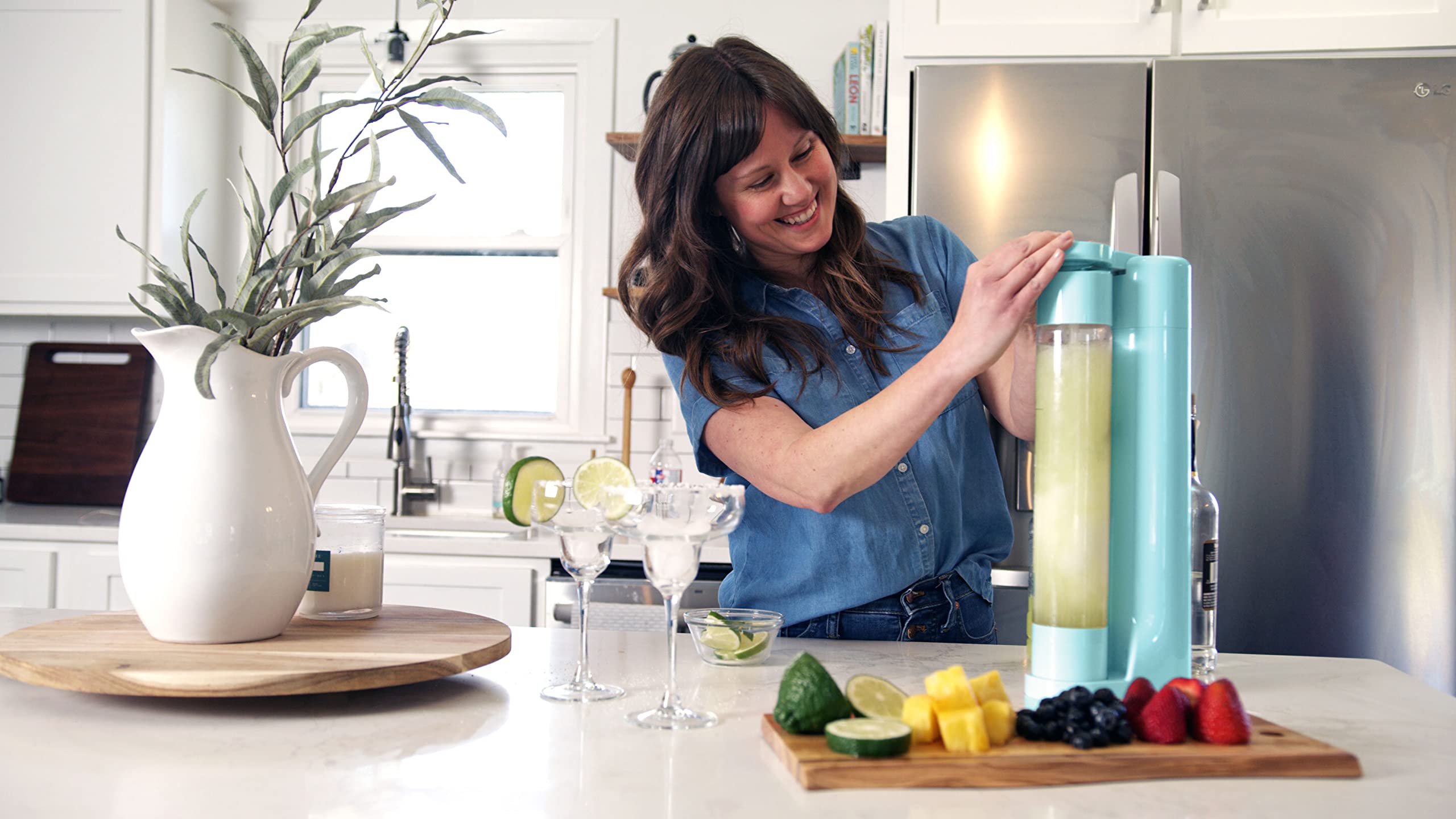 Fizzpod Soda Maker Home Soda Carbonation,Fizzy Bubbly Drink Machine with 3 PET Bottles, 3 Caps, 1 Carbonator Cap and Manual, Coffee, Tea and Cocktail Drinks with Fruit (Aruba Blue)
