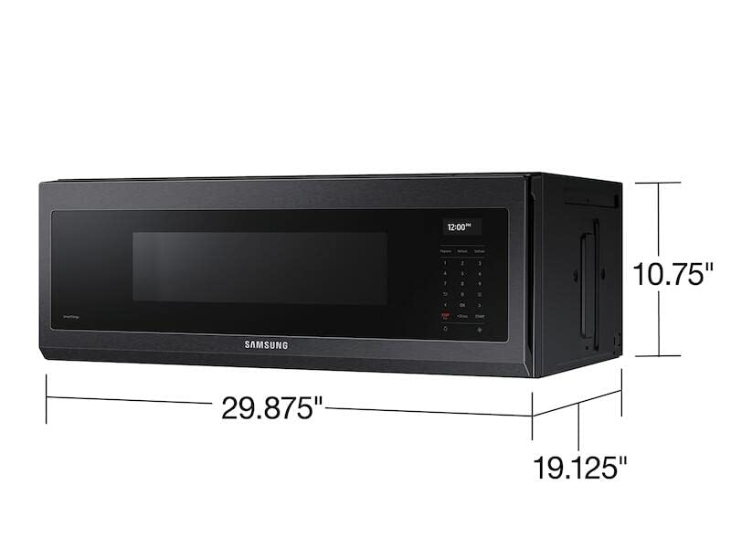 SAMSUNG 1.1 Cu Ft Smart SLIM Over the Range Microwave Oven w/ 550 CFM Hood Vent, Wi-Fi, Voice Control, LED Light Bar, 1100 Watt, ME11A7710DG/AA, Fingerprint Resistant Stainless Steel, Black