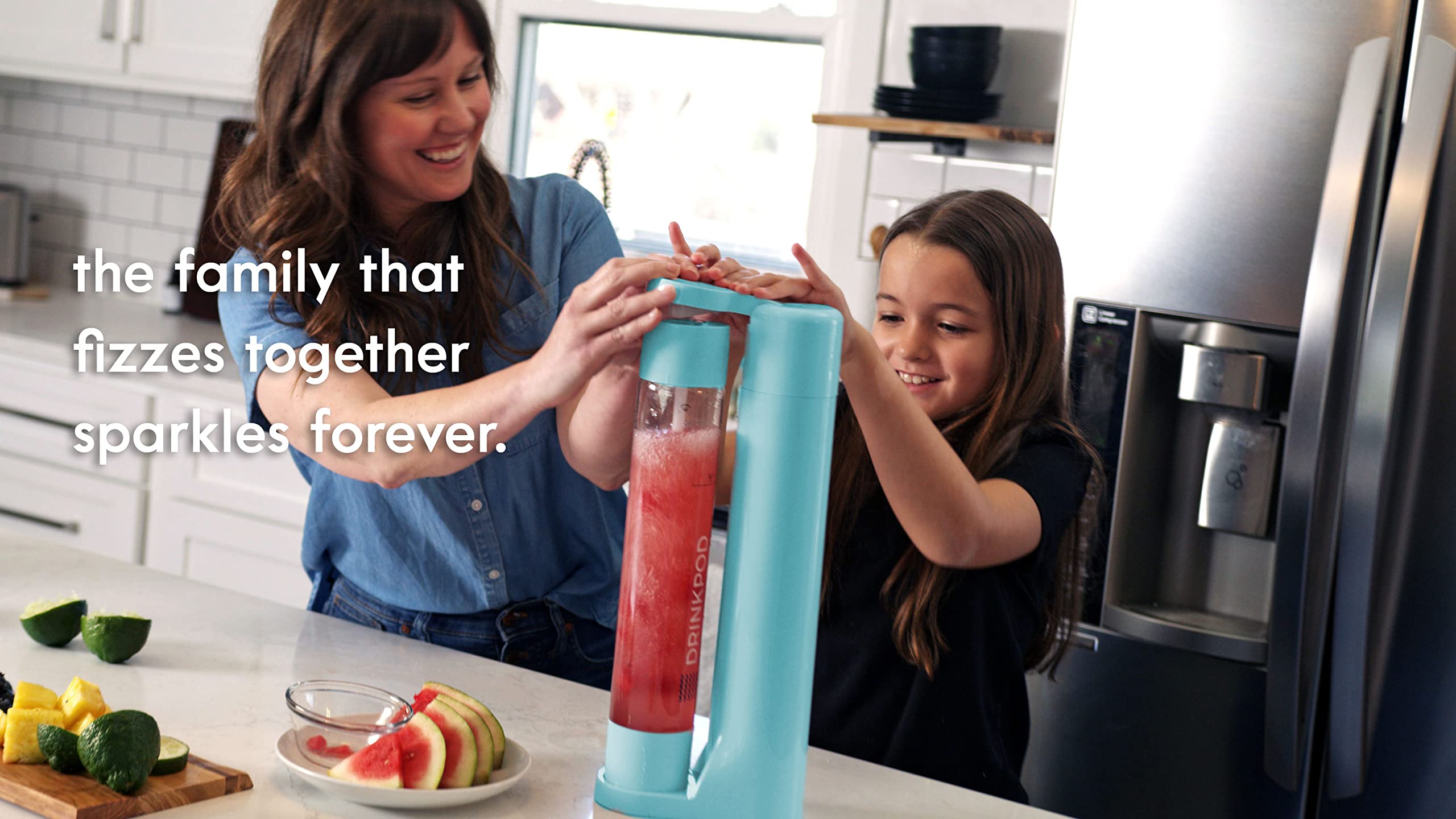 Fizzpod Soda Maker Home Soda Carbonation,Fizzy Bubbly Drink Machine with 3 PET Bottles, 3 Caps, 1 Carbonator Cap and Manual, Coffee, Tea and Cocktail Drinks with Fruit (Aruba Blue)