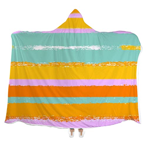 Vantaso Wearable Hooded Blankets Throw Poncho Cloak Blanket Colorful Stripes for Adults Kids for Bed Sofa Bedding Multi-Size